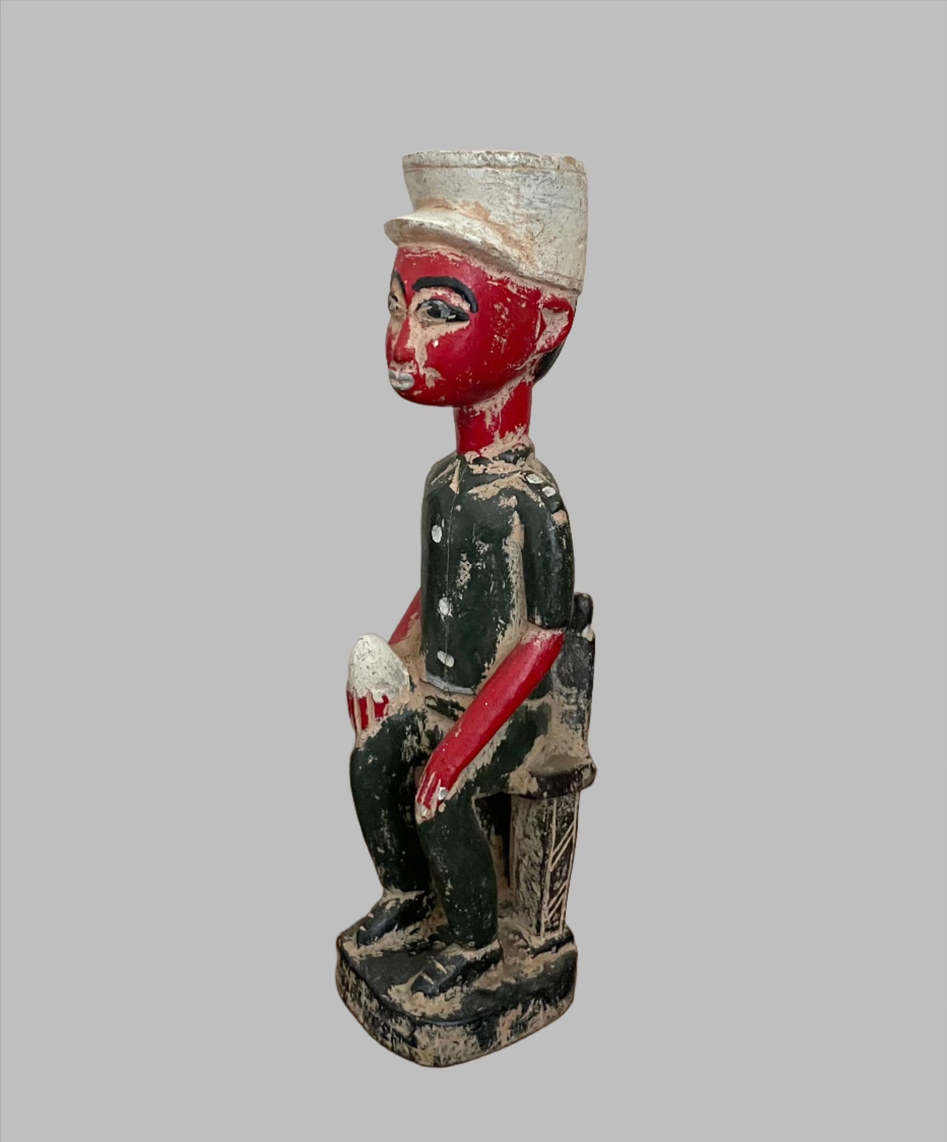 Decorative Wooden Statue, Hand Painted, Vintage African, Seated Man ...